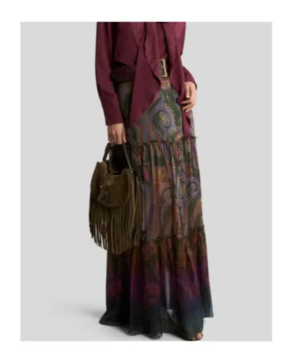 Etro Silk Maxi Skirt With Placed Paisley Print
