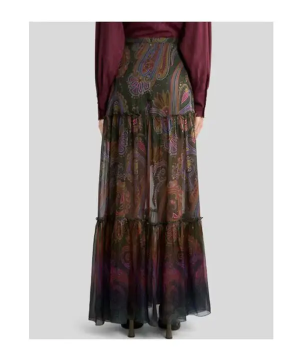 Etro Silk Maxi Skirt With Placed Paisley Print