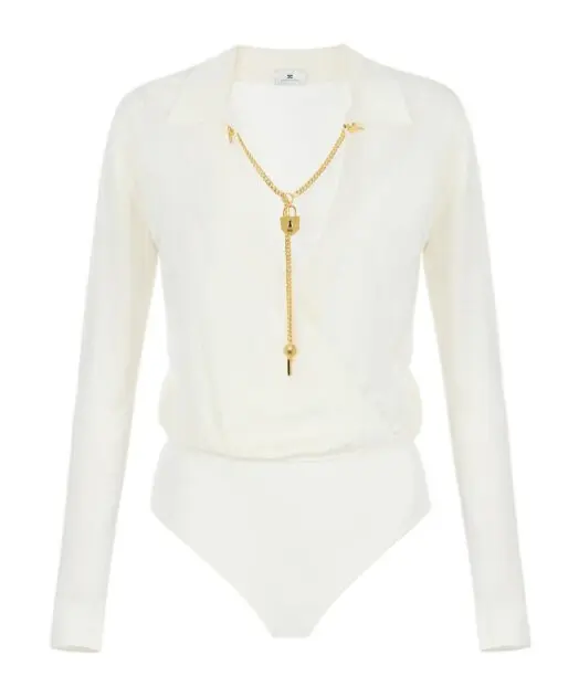 Elisabetta Franchi Viscose Yarn Bodysuit With Jewel Chain Detail