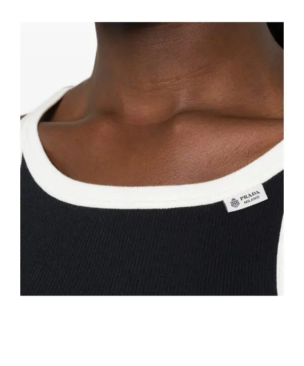 Prada Ribbed-knit Logo-patch Vest Top