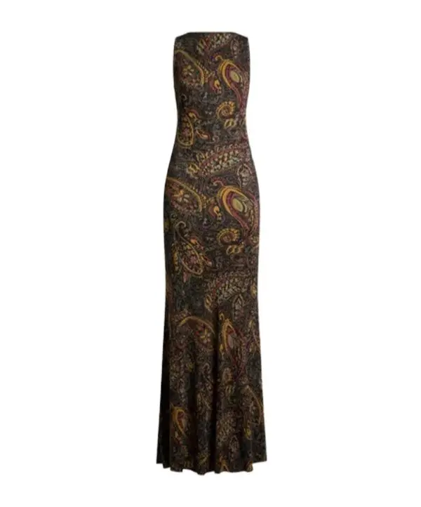 Etro Ribbed Maxi Dress With Floral Paisley Motif - Green