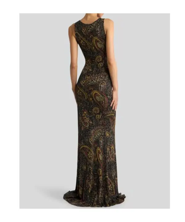Etro Ribbed Maxi Dress With Floral Paisley Motif - Green