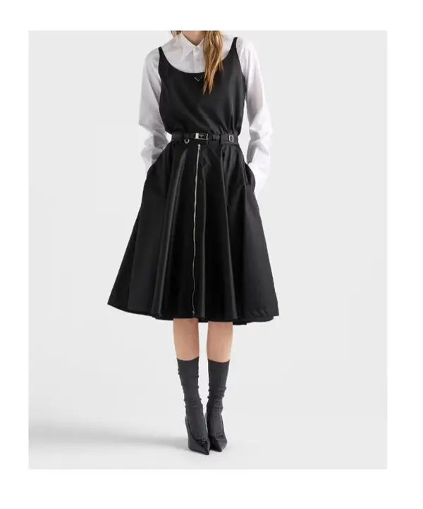 Prada Re-nylon Flared Skirt With Belt Loops And Front Zipper