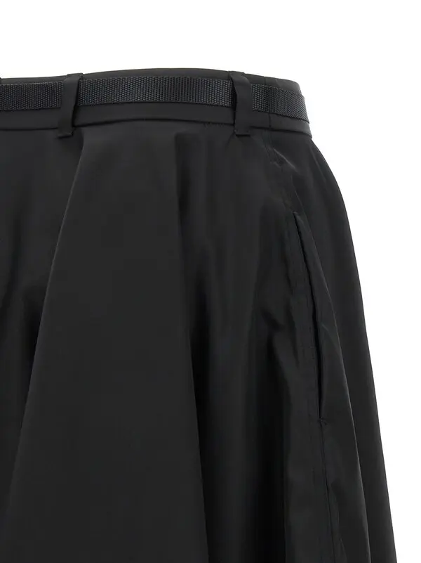 Prada Re-nylon Flared Skirt With Belt Loops And Front Zipper