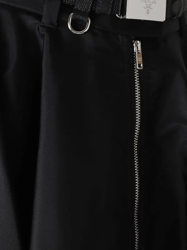 Prada Re-nylon Flared Skirt With Belt Loops And Front Zipper