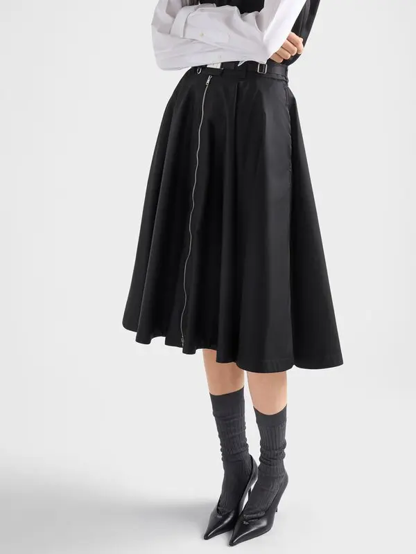 Prada Re-nylon Flared Skirt With Belt Loops And Front Zipper