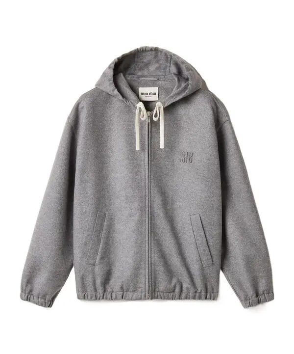 Miu Miu Logo-patch Drawstring Hoodie - Grey