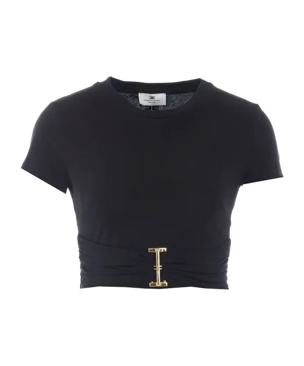 Elisabetta Franchi Short-sleeved T-shirt With Gold Buckle Detail