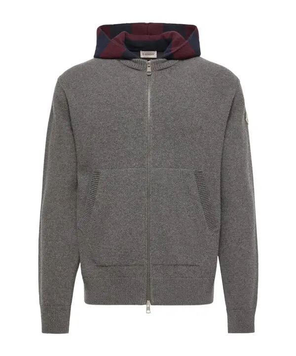 Moncler Striped Hood Wool Cashmere Cardigan - Black