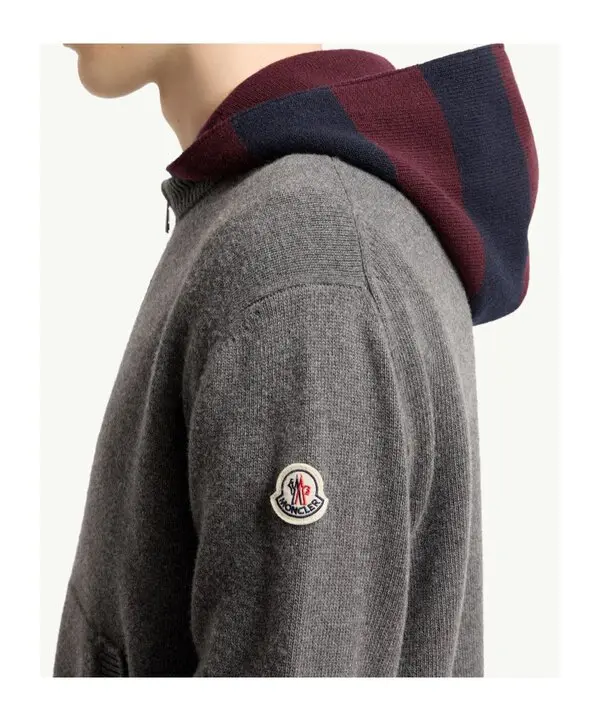 Moncler Striped Hood Wool Cashmere Cardigan