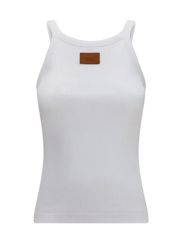 Fendi Ribbed Cotton Tank Top - White