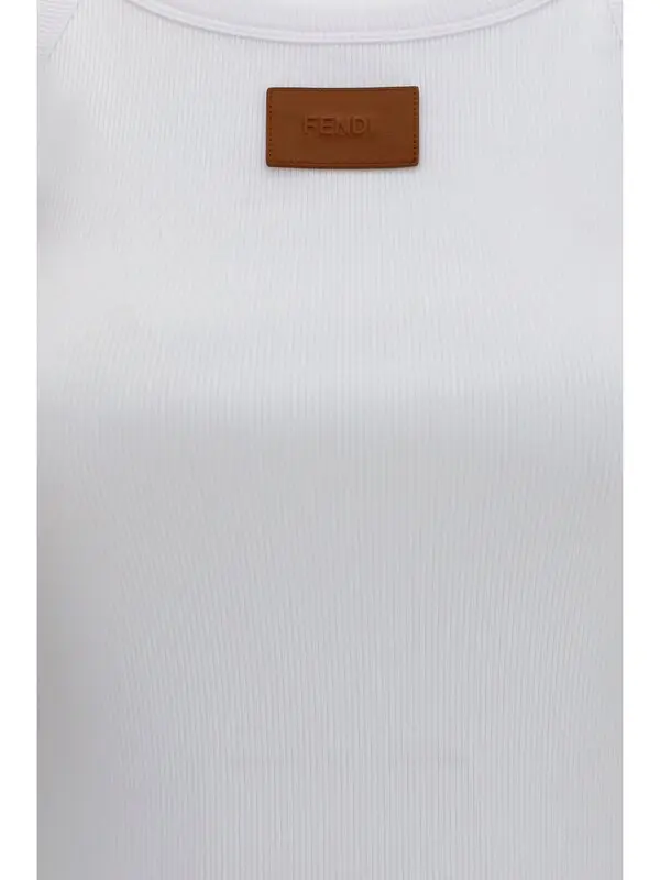 Fendi Ribbed Cotton Tank Top - White