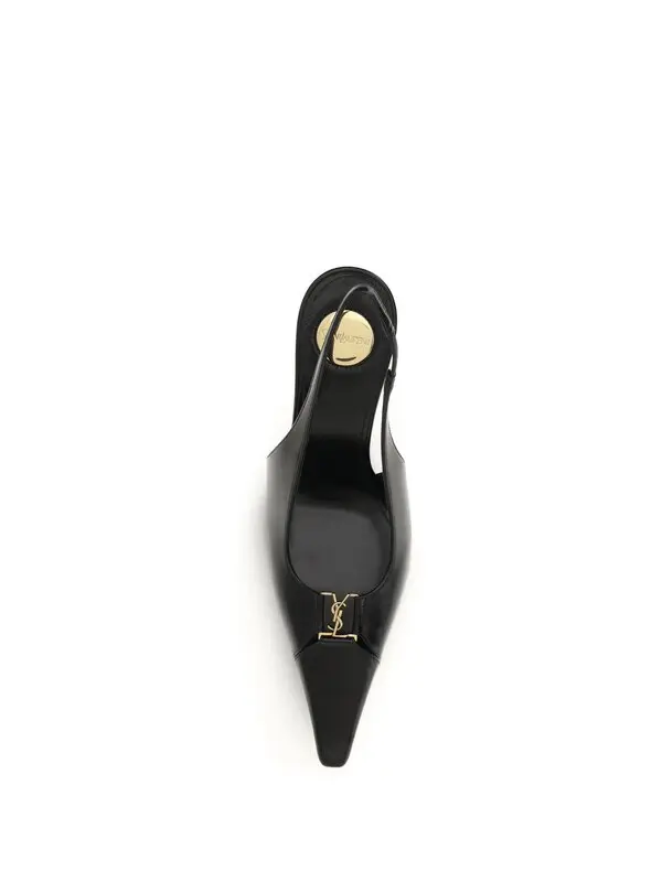 Saint Laurent Babylon Slingback Pumps With Monogram Detail - Black