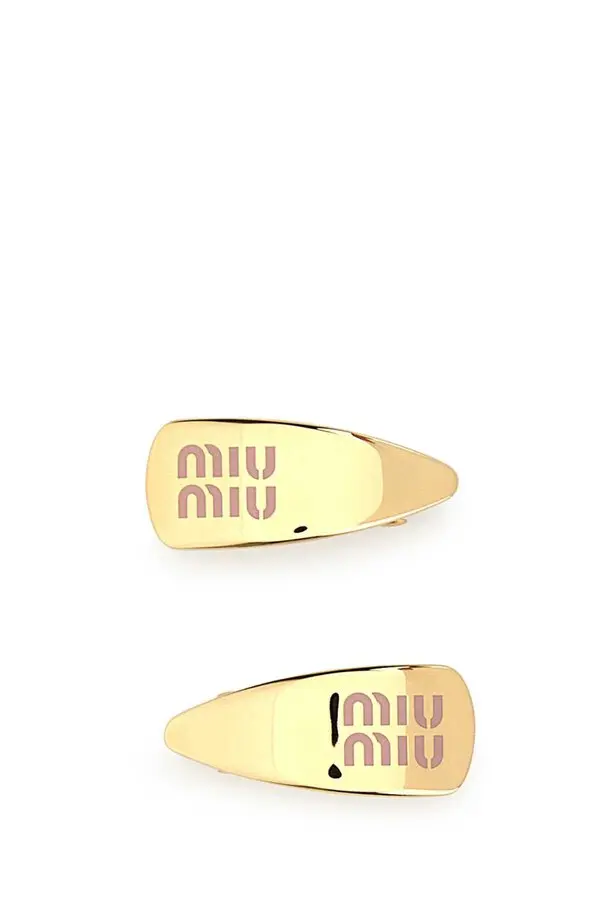 Miu Miu Tone Logo Hair Clips - Gold