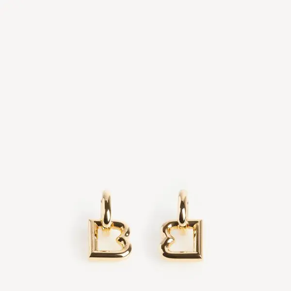 Balenciaga B Hoop Earrings In Archive Shiny Recycled Brass
