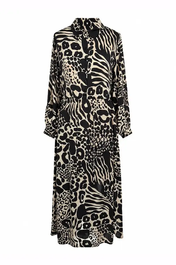 EXQUISE Marina Maxi Dress With Animal Print - Black