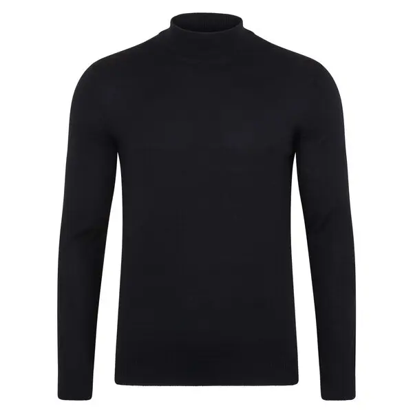 PAUL JAMES KNITWEAR Extra Fine Merino Wool Shaw Mock Turtleneck Jumper - Black