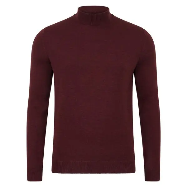 PAUL JAMES KNITWEAR Extra Fine Merino Wool Shaw Mock Turtleneck Jumper Burgundy - Red