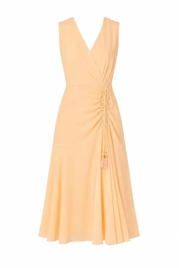 EXQUISE Orange / Yellow Elora Midi Dress Yellow - Orange/yellow