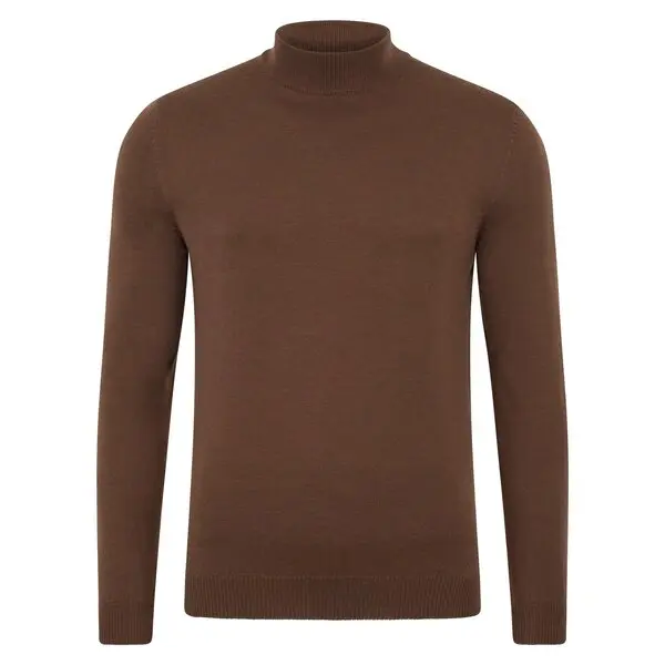 PAUL JAMES KNITWEAR Extra Fine Merino Wool Shaw Mock Turtleneck Jumper Oak - Brown