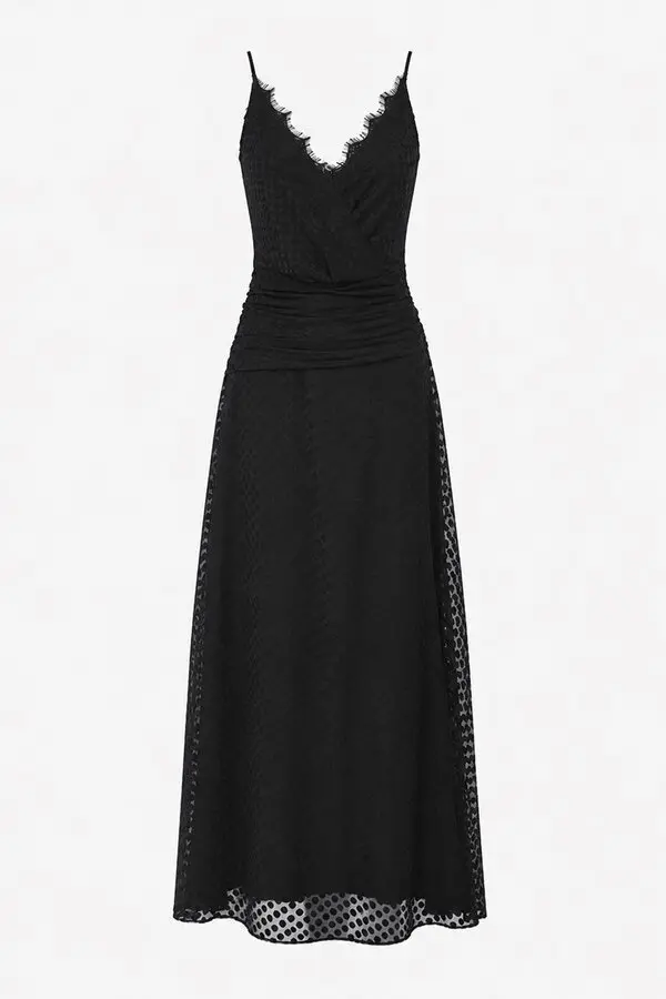 EXQUISE Emely Maxi Dress With V-neck And Lace Accents