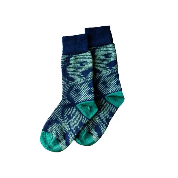 ESSIEN & EMRE Blue / Green Pavo Pattern Wool Socks Navy Green Inactive