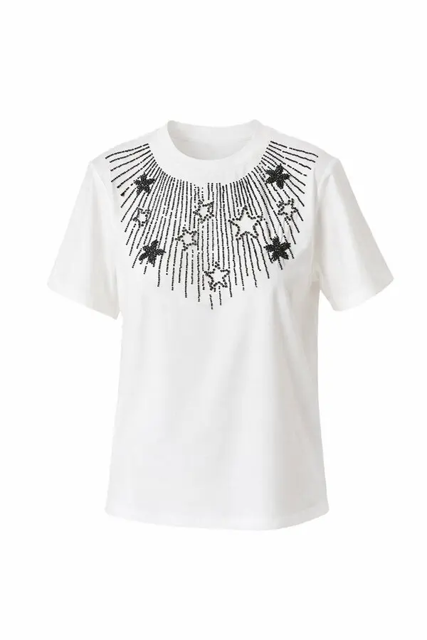 EXQUISE Neutrals Alanna Embroidered Tshirt Ecru