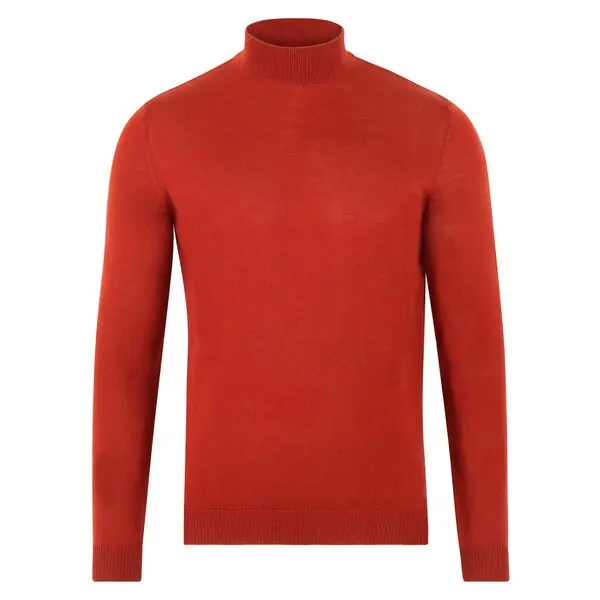 PAUL JAMES KNITWEAR Extra Fine Merino Wool Shaw Mock Turtleneck Jumper Spice - Orange