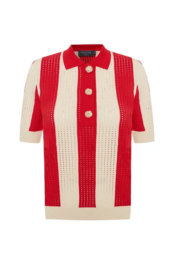 EXQUISE White / Red Harlow Knit Blouse Multi Color - White/red