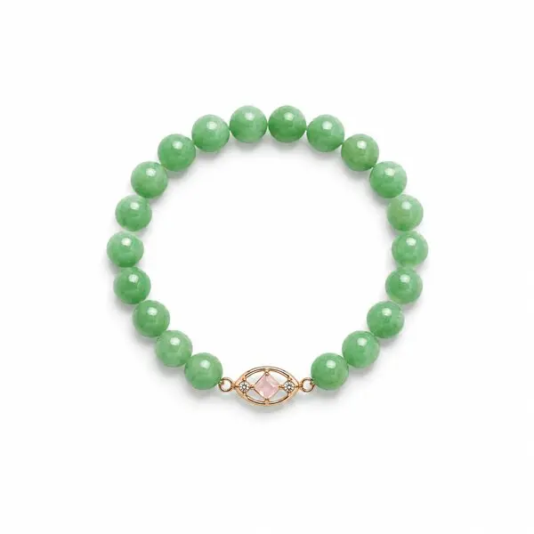 INARI JEWELLERY Quartz Bracelet With Rose Quartz Portrait Bracelet Charm - Green