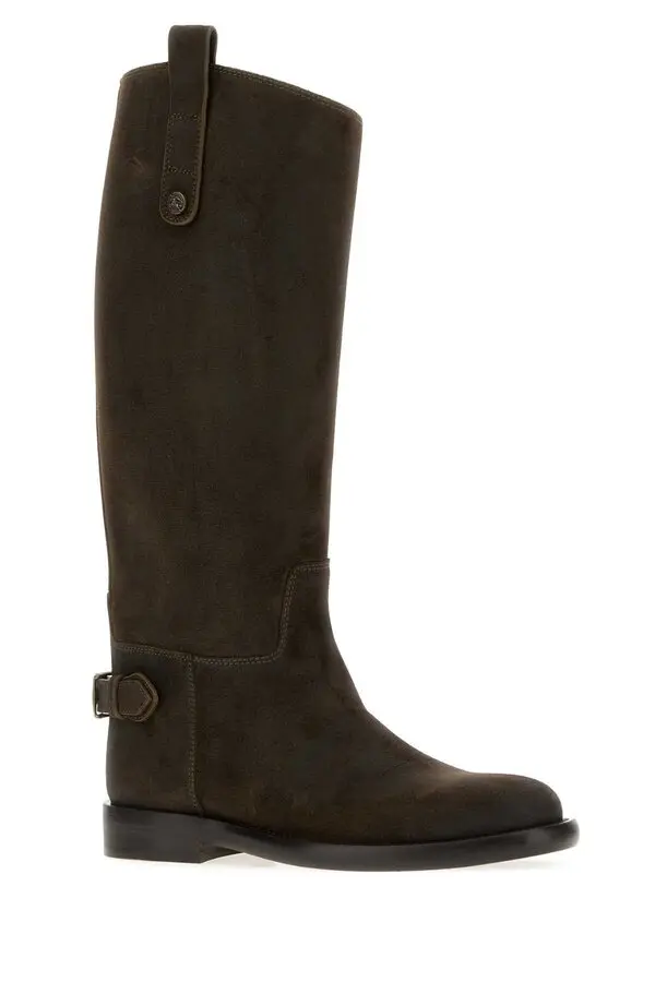 Burberry Dark Suede Cavalier Boots - Brown