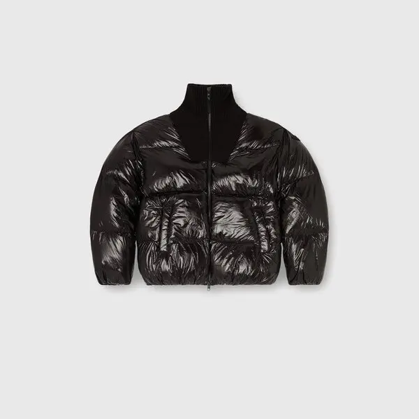 DIESEL® Ripstop Down Puffer Jacket With Ribbed High Neck - Black