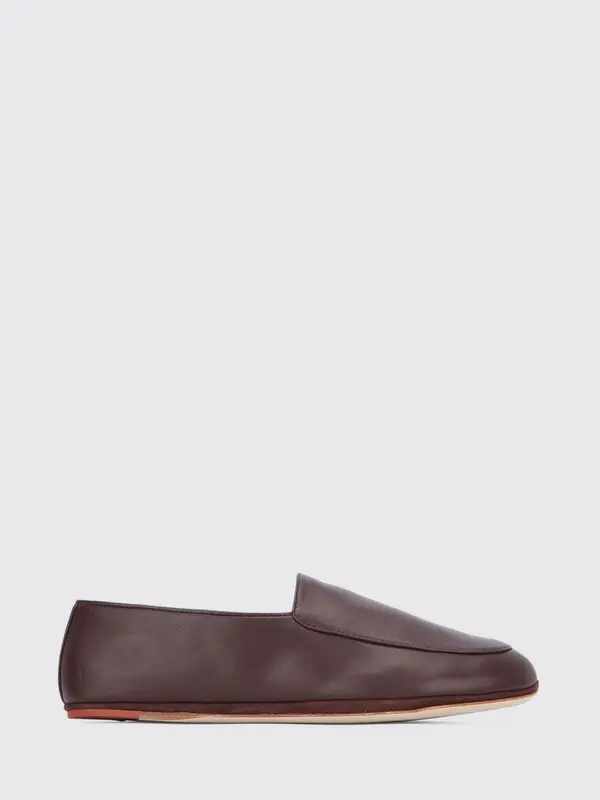Loro Piana Smooth Lambskin Flat Loafers With Metallic Logo - Brown