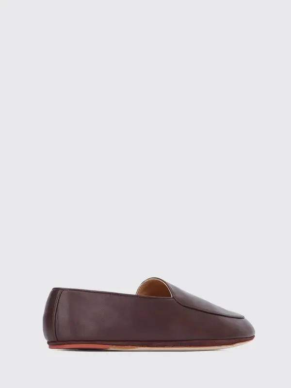 Loro Piana Smooth Lambskin Flat Loafers With Metallic Logo - Brown