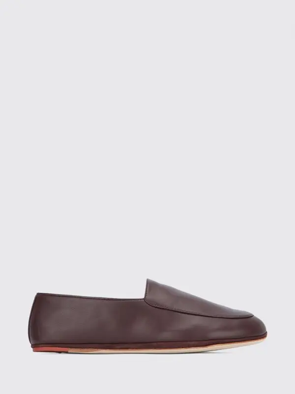 Loro Piana Smooth Lambskin Flat Loafers With Metallic Logo - Burgundy