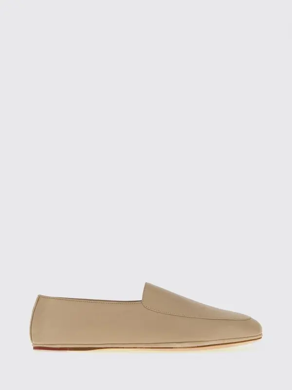 Loro Piana Smooth Lambskin Flat Loafers With Metallic Logo - Sand