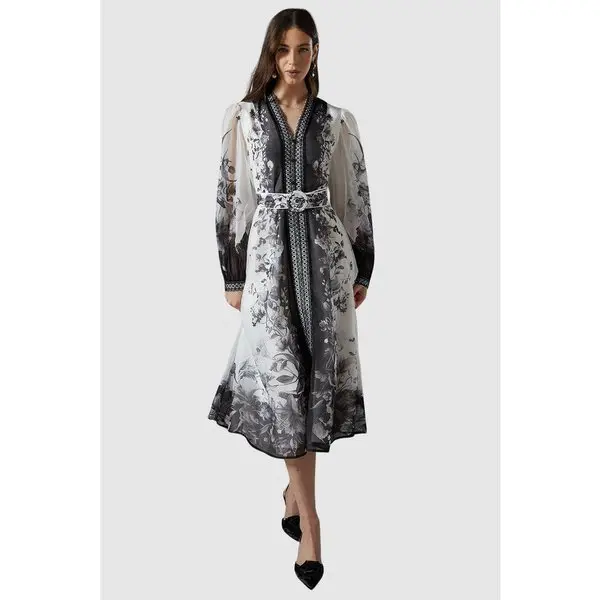 Coast Printed Organza Shirt Dress - Mono