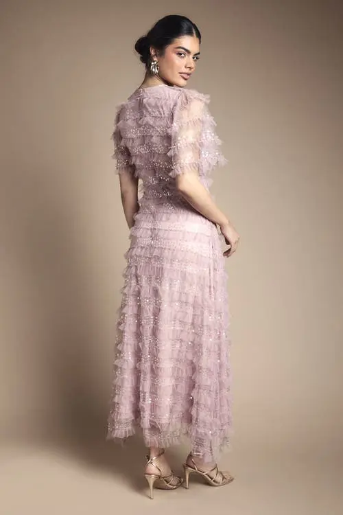 OASIS Sequin Ruffle Detail Maxi Dress