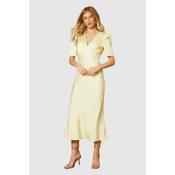 OASIS Satin V-neck Midi Dress - Butter