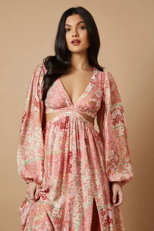 OASIS Long Sleeve Side Cutout Maxi Dress