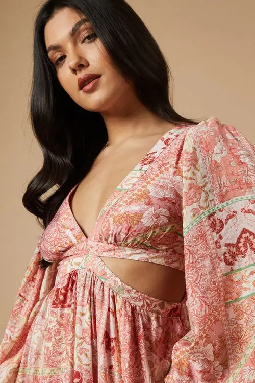 OASIS Long Sleeve Side Cutout Maxi Dress