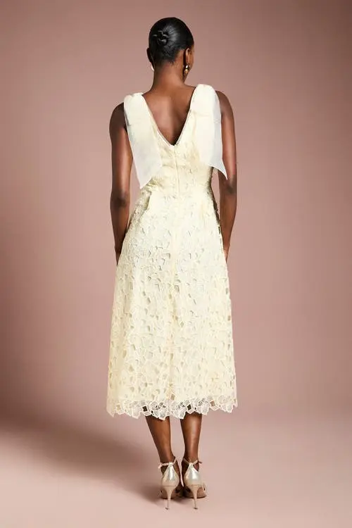 Coast Shoulder Organza Lace Midi Dress - Lemon
