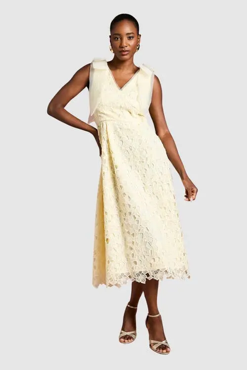 Coast Organza Lace Midi Dress - Lemon