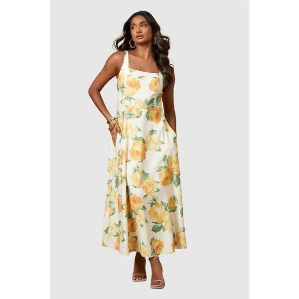 OASIS Floral Square Neck Maxi Dress - Ivory