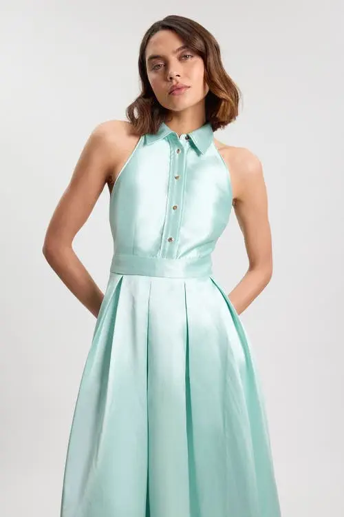 Karen Millen Twill Collared Maxi Dress - Mint