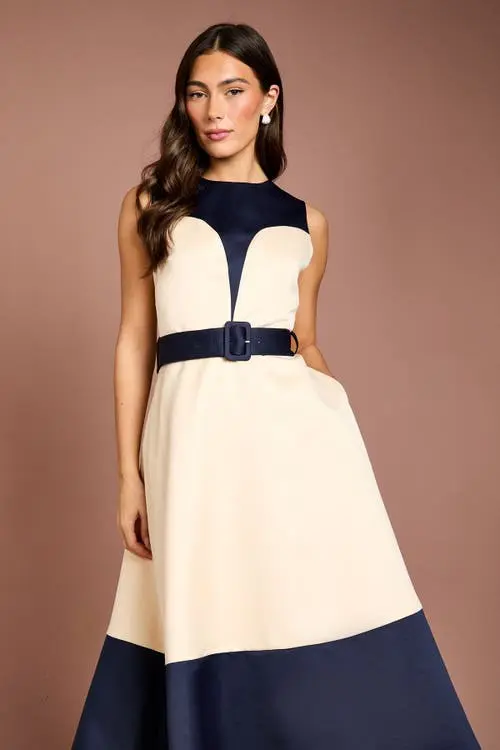 Coast Colour Block Crepe Belted Midi Dress