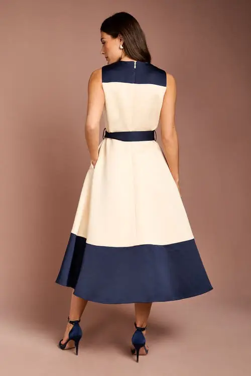 Coast Colour Block Crepe Belted Midi Dress