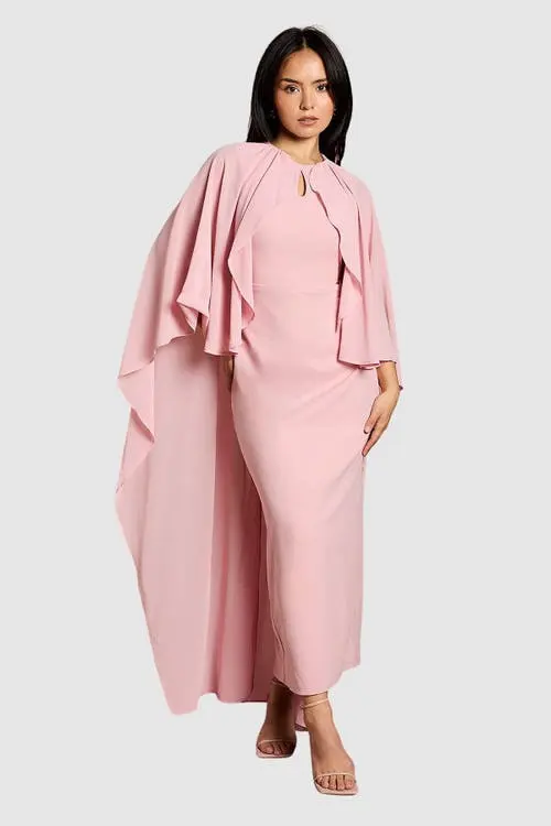 Coast Petite Round Neck Cape Maxi Dress - Blush