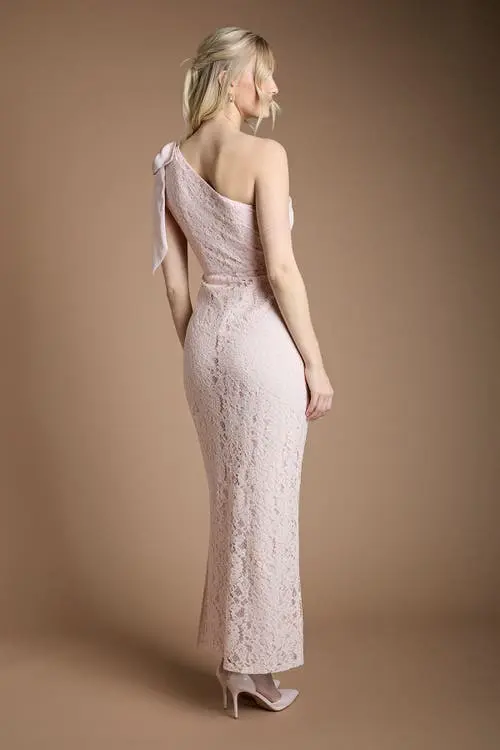 Coast One Shoulder Lace Maxi Dress With Bow Detail - Blush