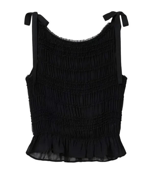 ALLSAINTS Shirred Boat Neck Top With Ribbon Straps